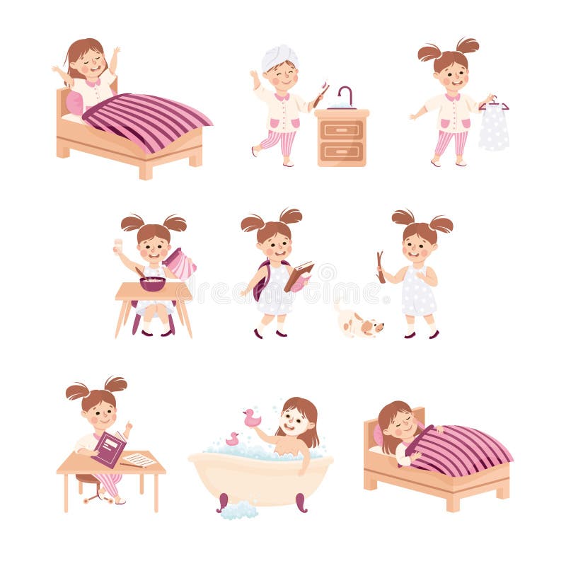 Little Girl Routine Set Stock Illustrations – 594 Little Girl Routine ...