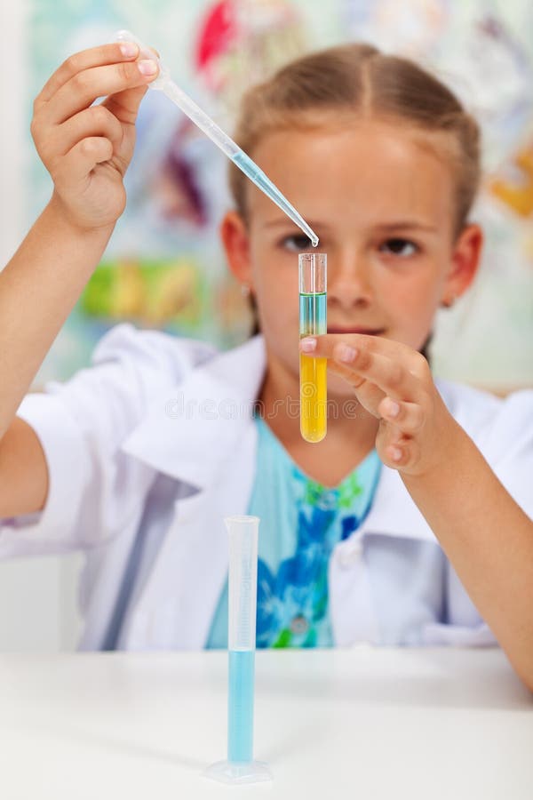 Girl Experimenting with Chemical Liquids Stock Photo - Image of ...