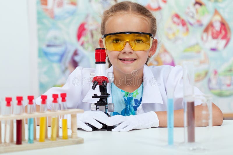 Little Girl Experimenting in Elementary Science Class Stock Photo ...