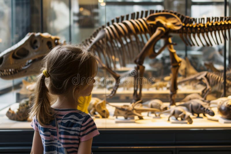 Little Girl Exploring a Natural History Museum Stock Illustration ...