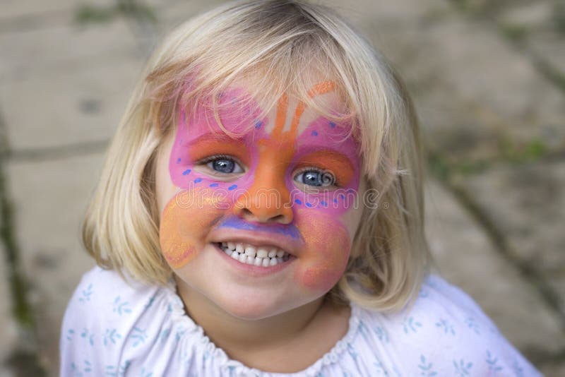 Little Girl with Face Paint Stock Photo - Image of butterfly, blondie ...