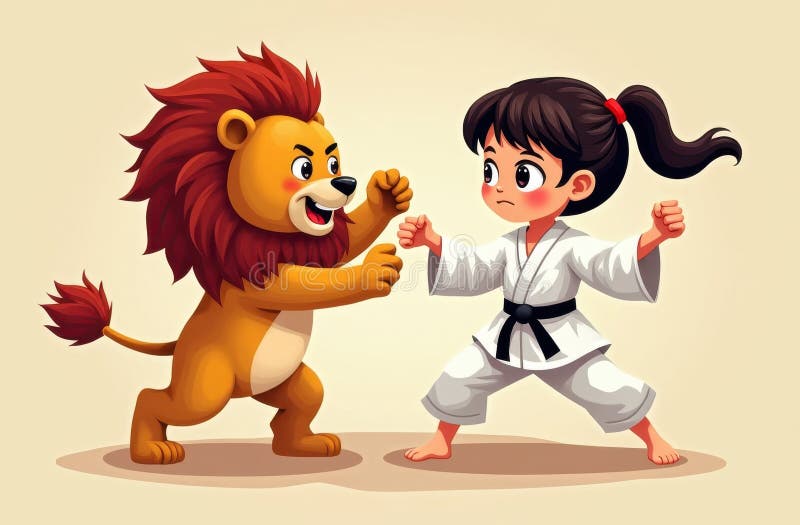 A Little Girl Fighting at Lion at 17-10-2024 Stock Illustration ...