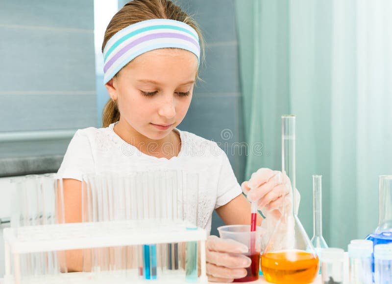 Little Girl with Flasks for Chemistry Stock Photo - Image of ...