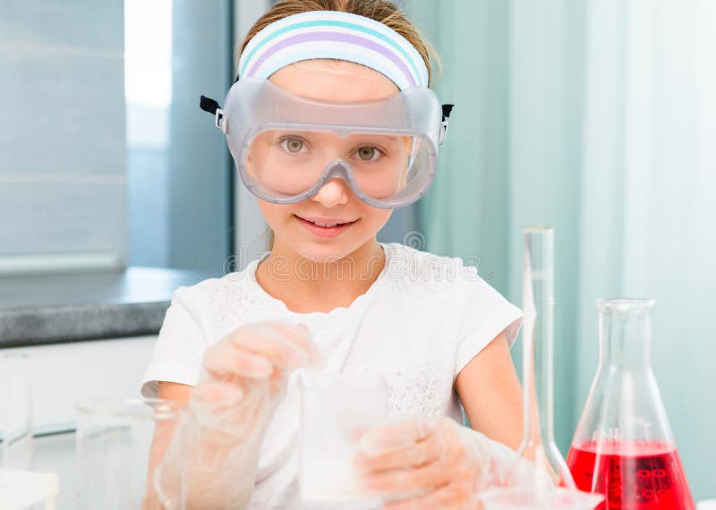 Little Girl with Flasks for Chemistry Stock Image - Image of chemist ...