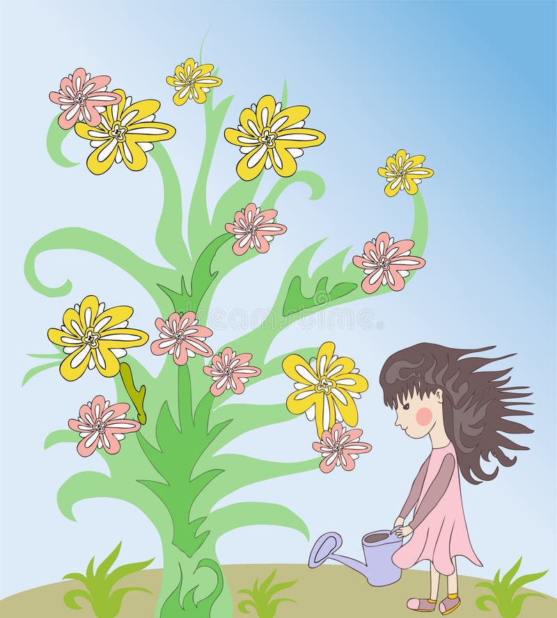 Little girl and flower stock vector. Illustration of character - 22317146