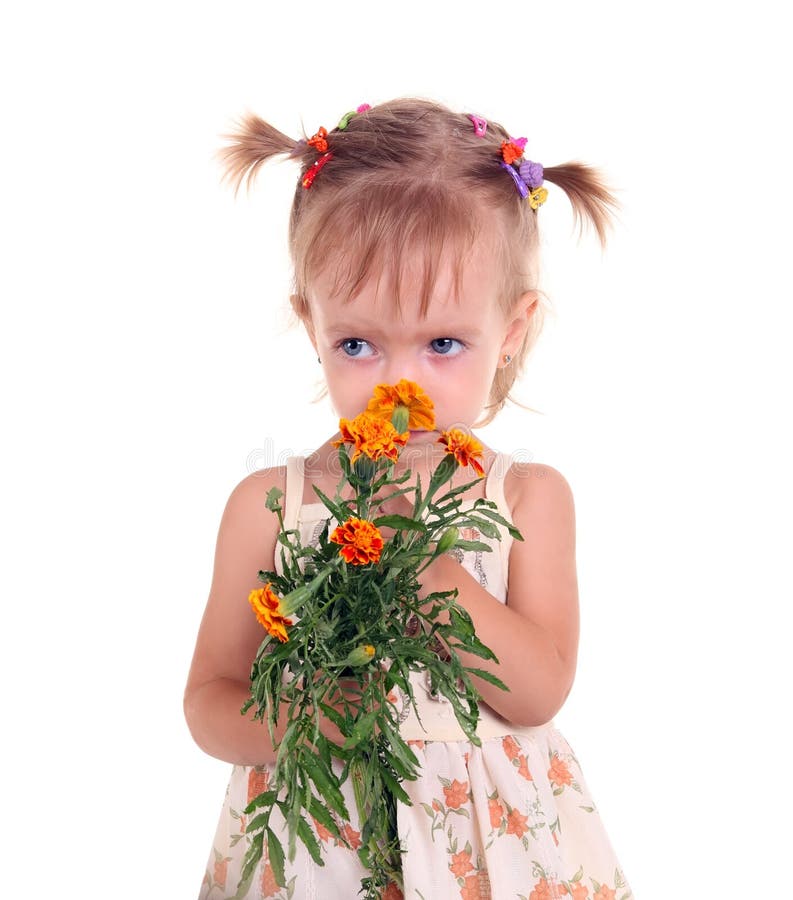 Little girl with flowers stock image. Image of joyful - 13295657