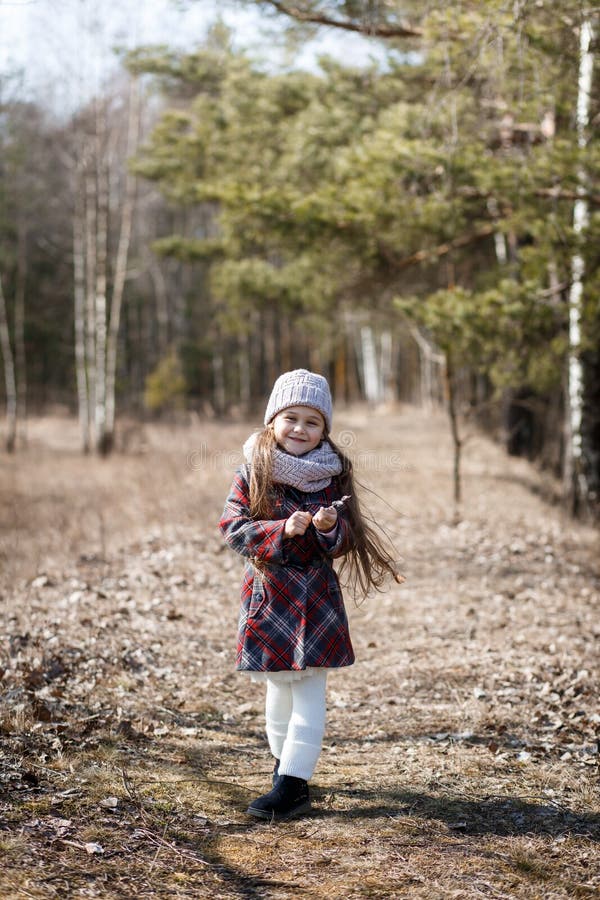 Little Girl on a Forest Path in Spring Stock Image - Image of childhood ...