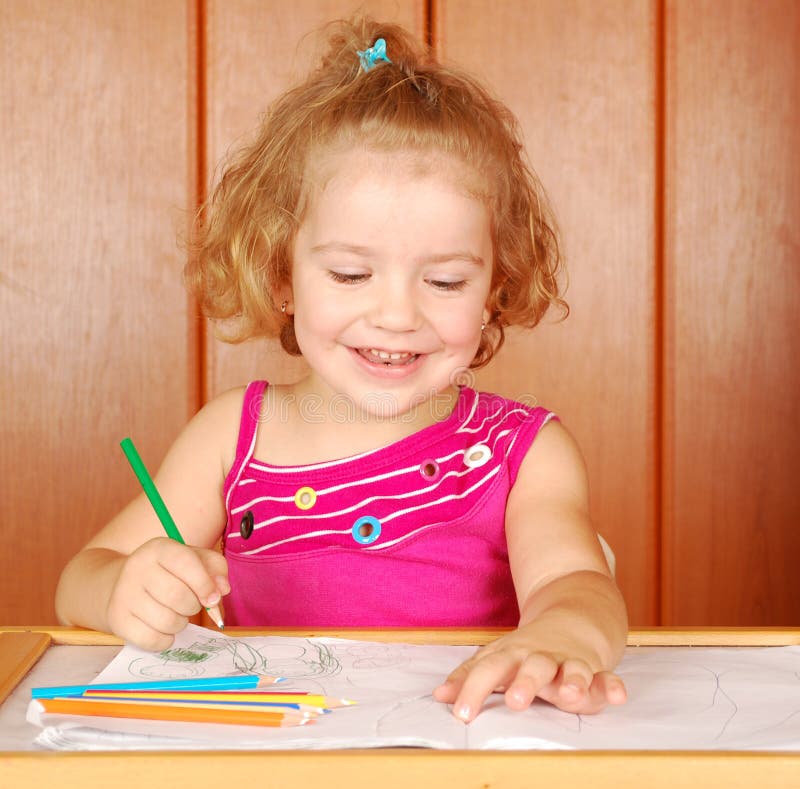 Little Girl Fun and Drawing Stock Photo - Image of innocence ...
