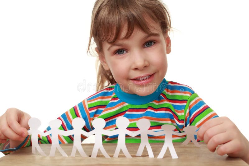 Little Girl with Garland of Paper Creatures Stock Image - Image of ...