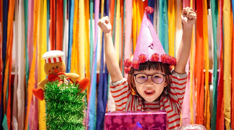 Little Girl with Gift Box in Party. Stock Image - Image of santa, xmas ...