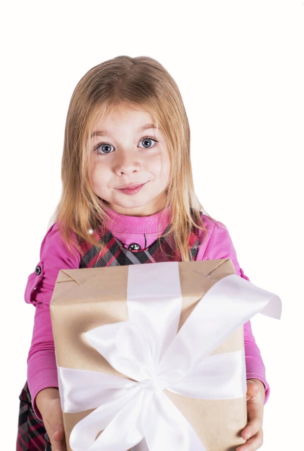 Little girl with a gift stock photo. Image of happiness - 35861598