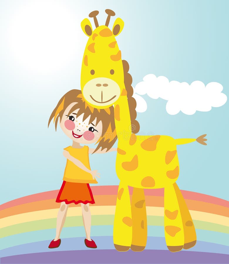 Little girl and giraffe stock vector. Illustration of fantasy - 32246865