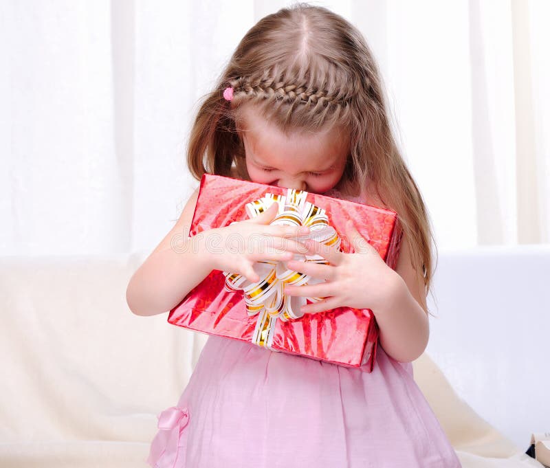 Little Girl Mom Gives a Holiday Gift Stock Image - Image of happy ...