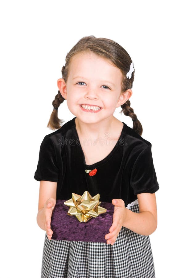 Little girl giving gift stock image. Image of present - 3065435