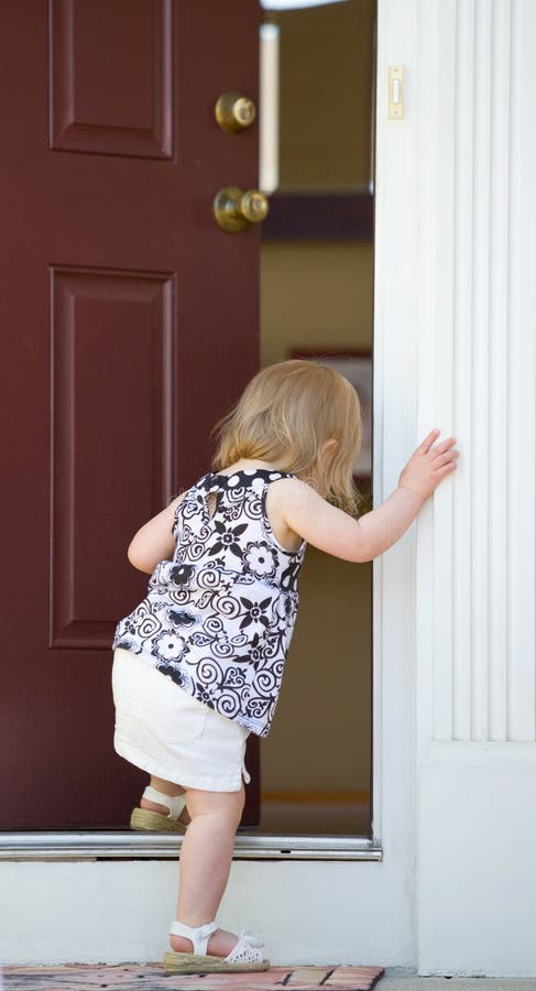 Little Girl Going into Home Stock Image - Image of cute, opening: 5414249
