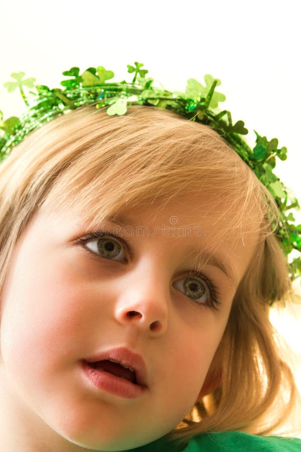 Little Girl with Green Sparkly Clover Crown Stock Image - Image of ...