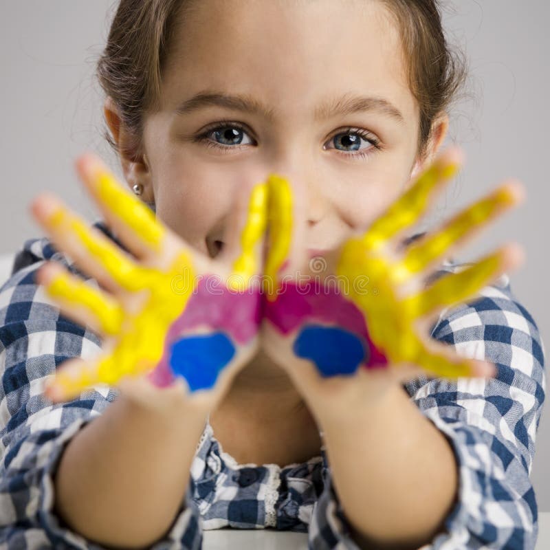 Little Girl with Hands in Paint Stock Photo - Image of hand, color ...