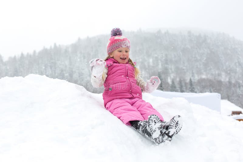 Little Girl Happily Playing in the Snow Stock Image - Image of play ...