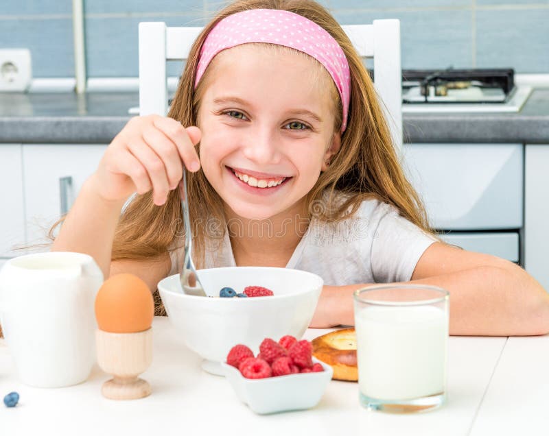 Little Girl Having Breakfast Stock Image - Image of organic, ingredient ...