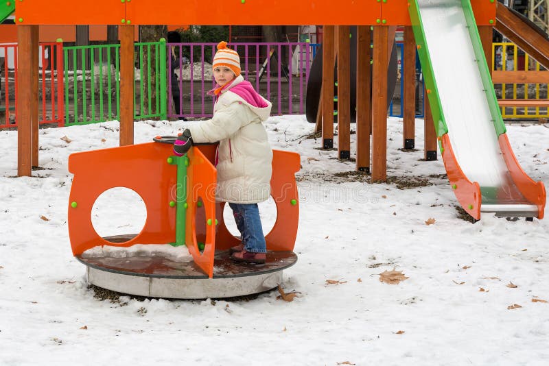 Little Girl Having Fun in Winter Playground Stock Image - Image of ...