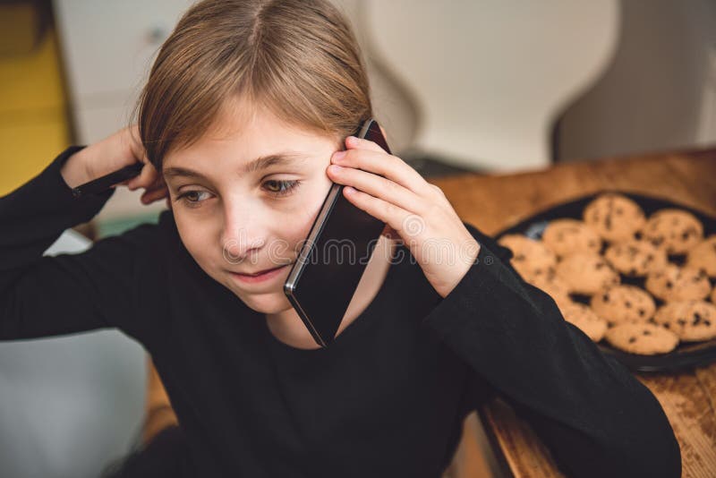 Little Girl Having a Phone Call Stock Photo - Image of confidence ...