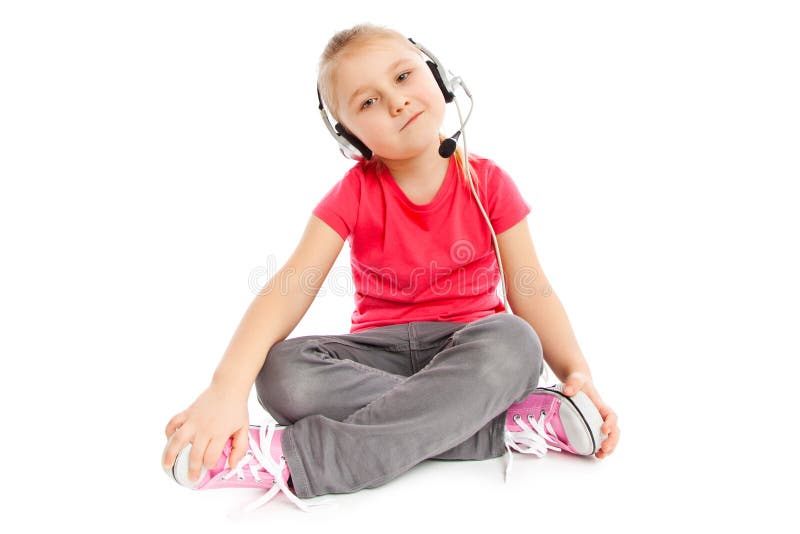 Little girl with headset stock photo. Image of isolated - 28599918