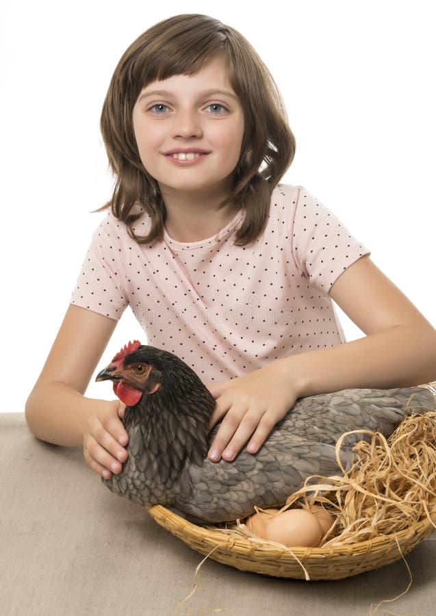 Little Girl with a Hen (chicken) Stock Photo - Image of friendly, care ...
