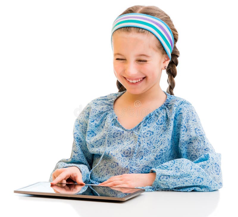 Little Girl and Her Magic Tablet Stock Image - Image of face, class ...