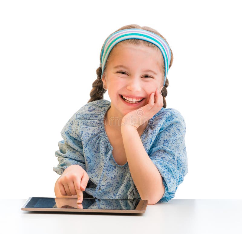 Little Girl and Her Magic Tablet Stock Image - Image of apple ...