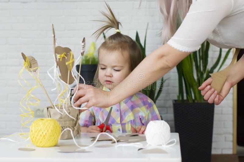 Spring Kids Creativity Art and Easter Crafts, Eco Friendly Stock Photo ...