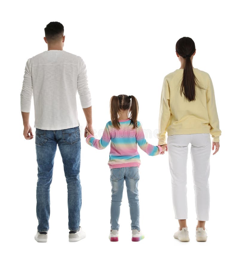 Little Girl with Her Parents on White Background, Back View Stock Image ...