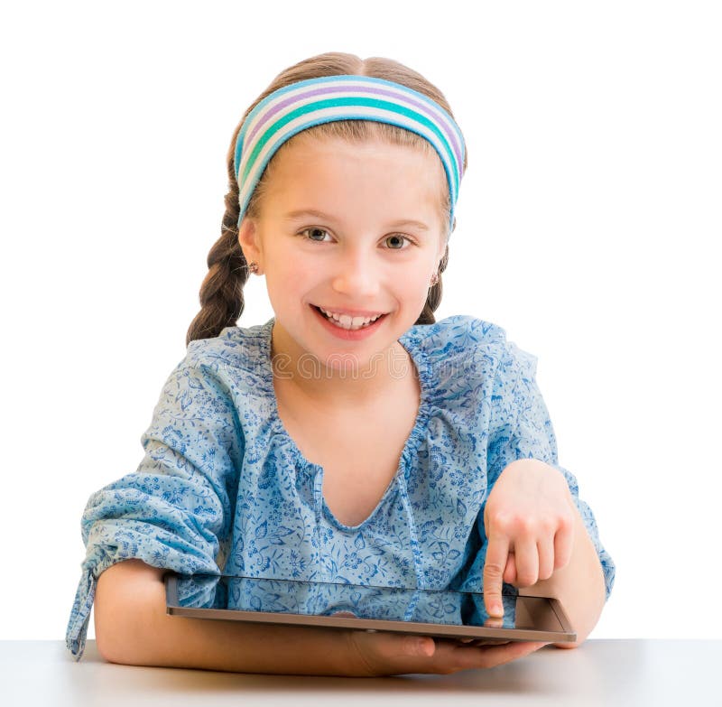 Little girl and her tablet stock photo. Image of caucasian - 57345288
