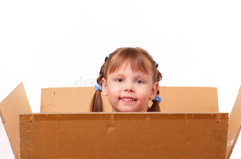 Little Girl Hiding in Cardboard Box Stock Image - Image of hide ...