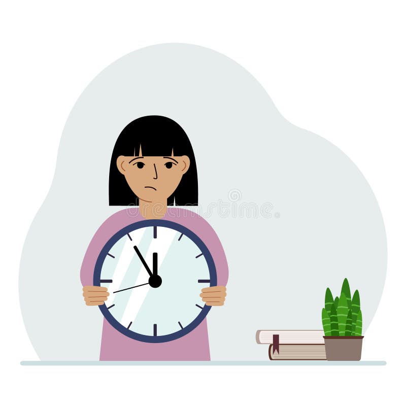 A Little Girl is Holding a Big Clock in Her Hands. the Concept of ...
