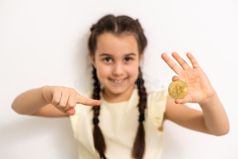 Little Girl Holding Bitcoin Crypto Currency Stock Image - Image of ...