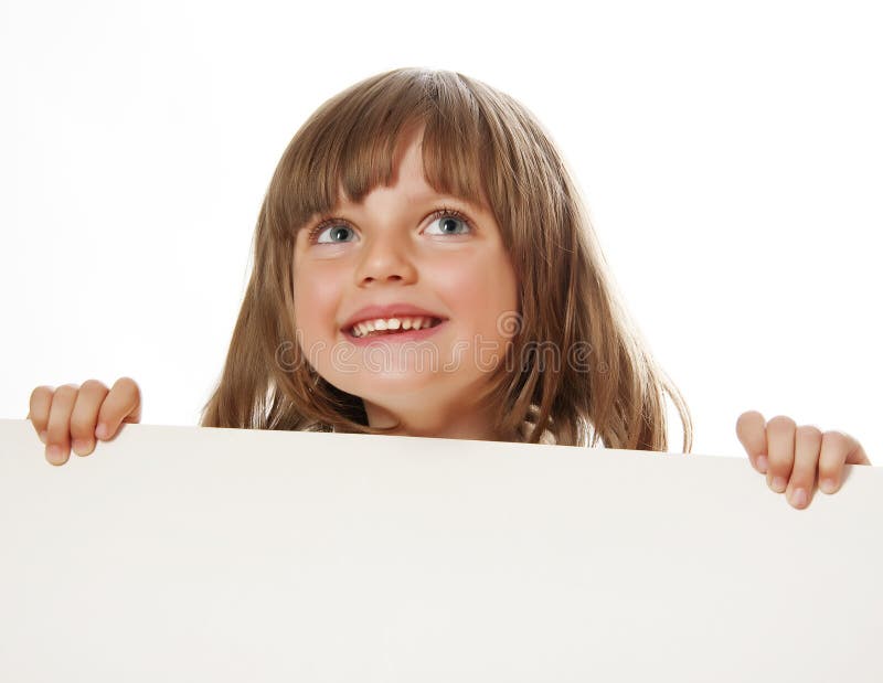 Little Girl Holding Empty White Board Stock Image - Image of billboard ...
