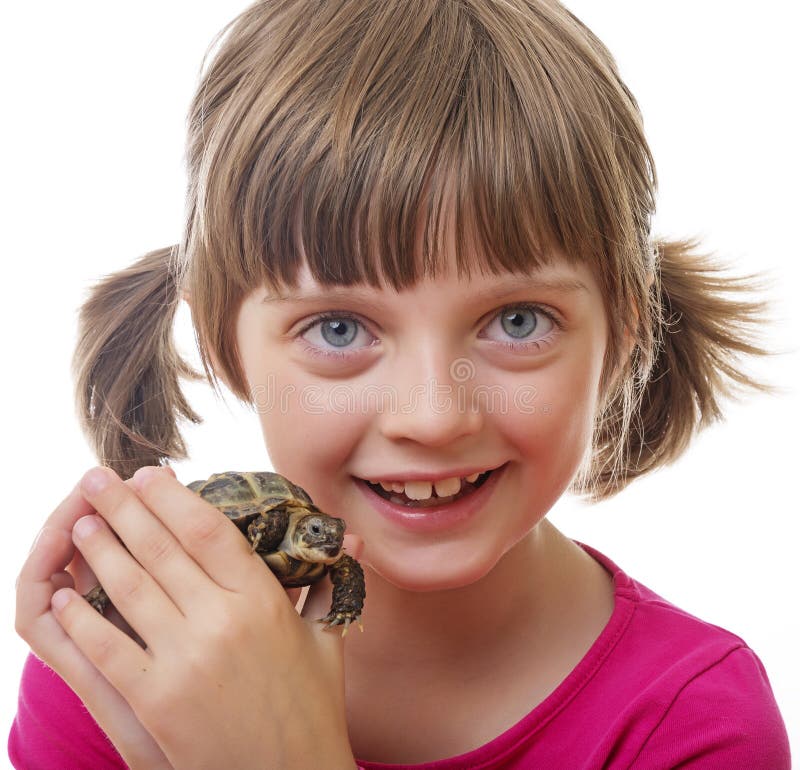 Little Girl Holding a Pet Turtle Stock Photo - Image of caucasian ...