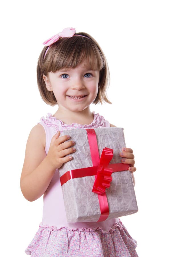 Little Girl Holding Present Box Stock Photo - Image of birthday ...