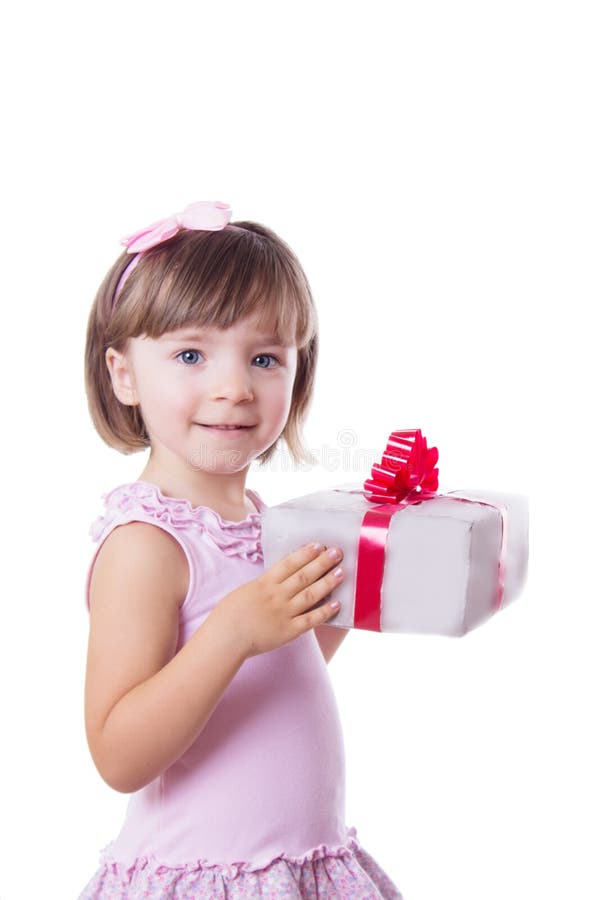 Little Girl Holding Present Box Stock Photo - Image of happy, holiday ...