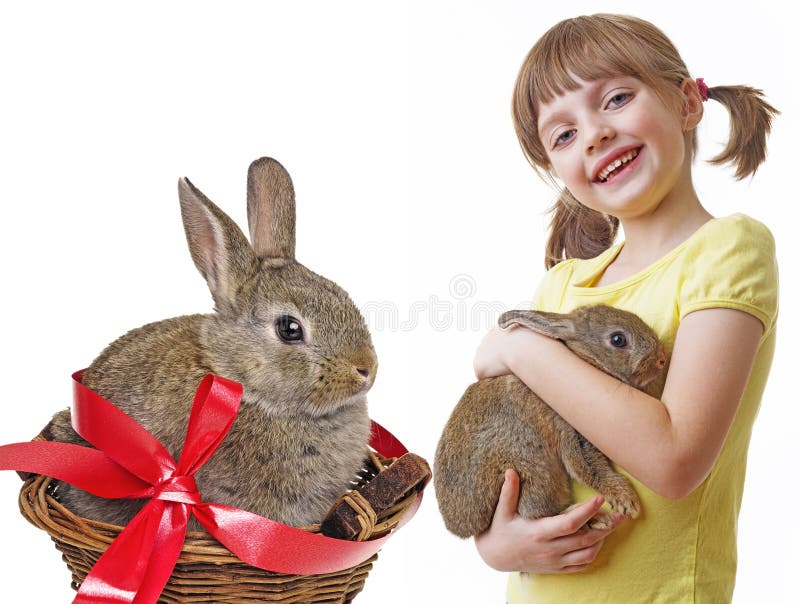 A Little Girl Holding Little Rabbit Stock Image - Image of isolated ...