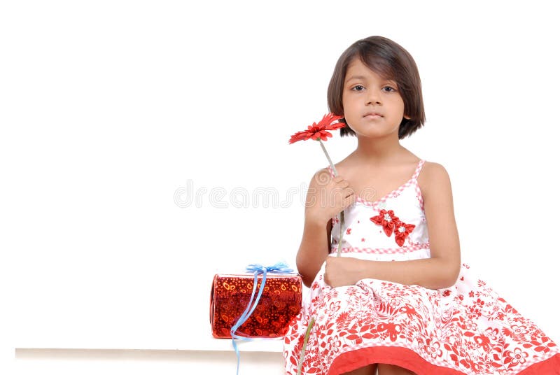 Little Girl with Red Objects Holding Teddy Bear Stock Image - Image of ...