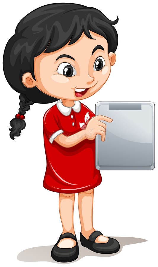 Little Girl Holding A Tablet Stock Vector - Illustration of student ...