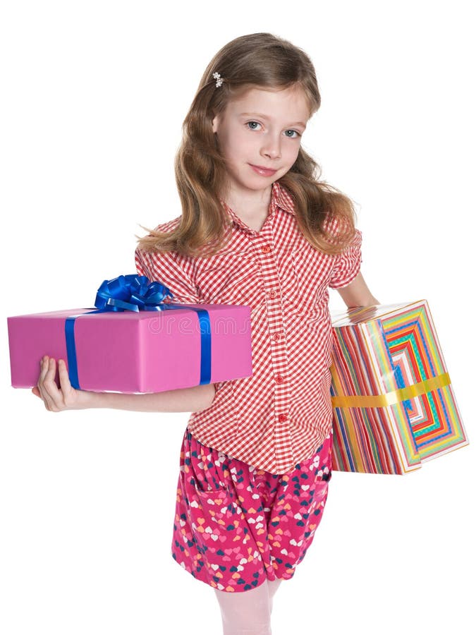Little Girl Holds Two Gift Boxes Stock Photos - Free & Royalty-Free ...