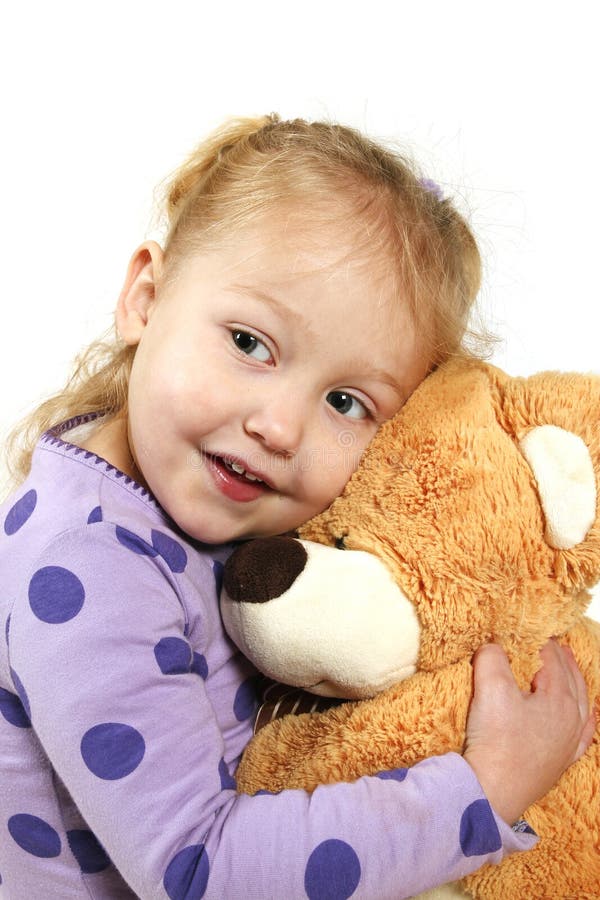 Little Girl Hugging A Teddy Bear Stock Image - Image of children, teddy ...