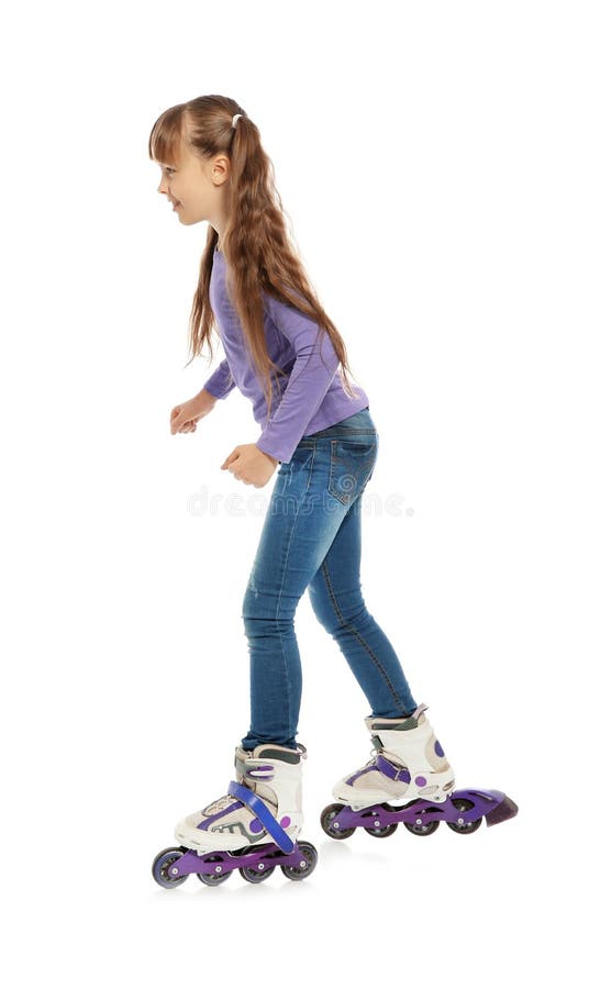Little Girl with Inline Roller Skates Stock Photo - Image of background ...