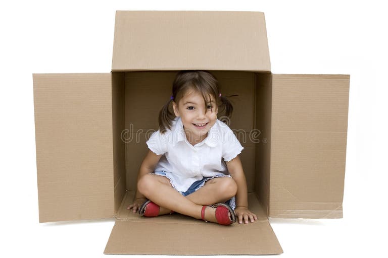 Little girl inside a Box stock photo. Image of innovate - 3554132