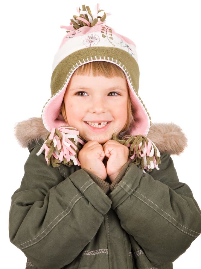 Little Girl Isolated on White Stock Photo - Image of jacket, expression ...