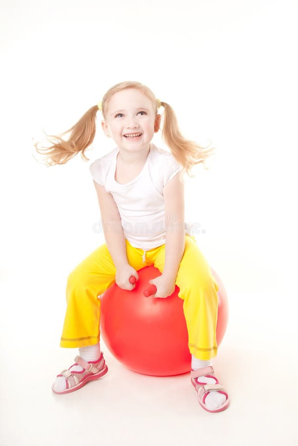 Little Girl Jumping on Gymnastic Ball Stock Photo - Image of caucasian ...