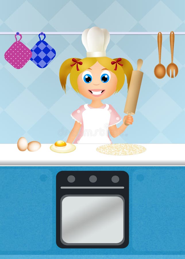 Little girl in the kitchen stock illustration. Illustration of cooking ...