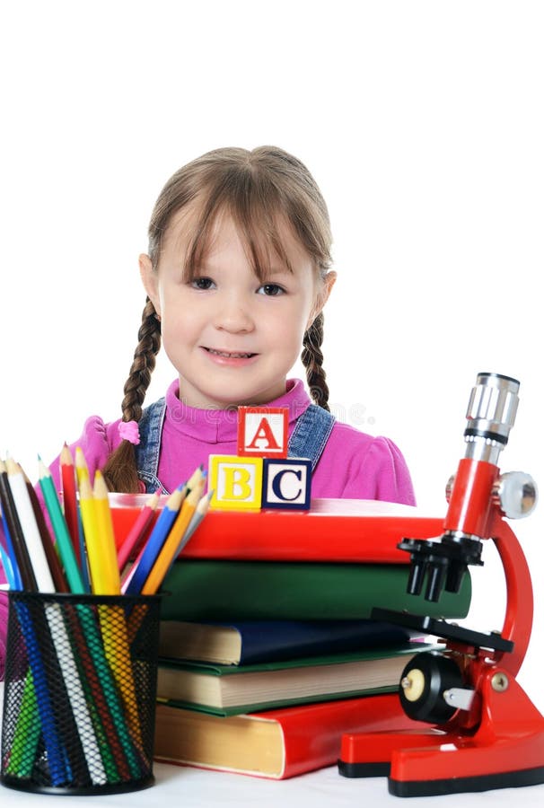 The Little Girl Learn Isolated on White Background Stock Photo - Image ...